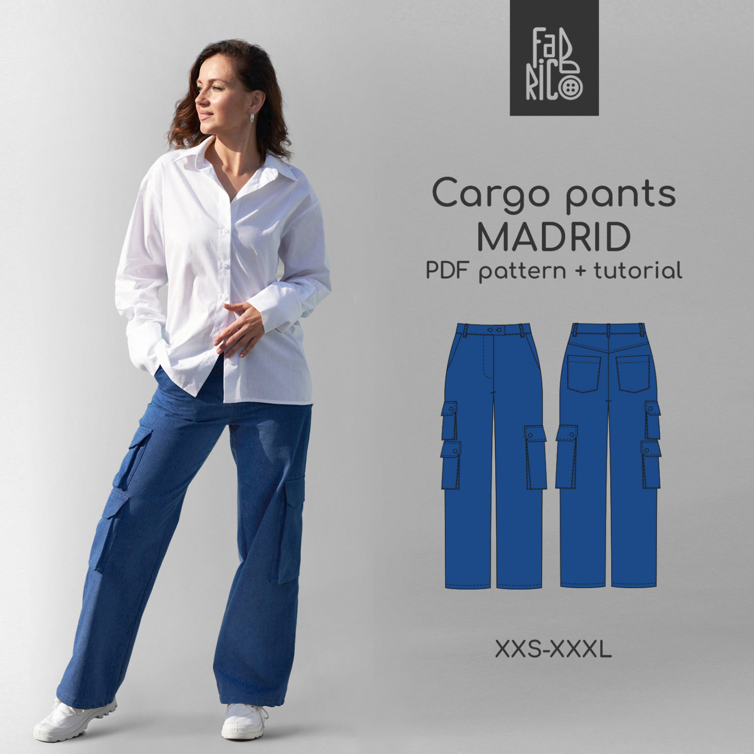 Madrid women's cargo trousers sewing pattern + video tutorial - Fabrico