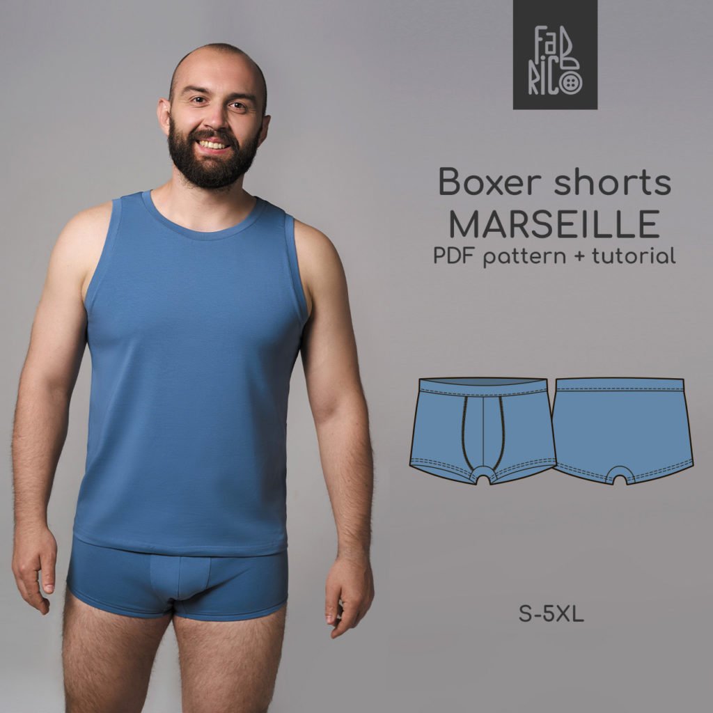 Marseille mens boxer shorts sewing pattern + video tutorial - Fabrico