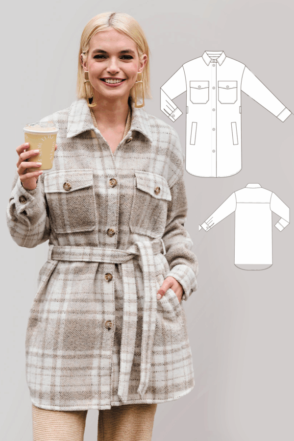 Karoline women's shacket sewing pattern + video tutorial - Fabrico