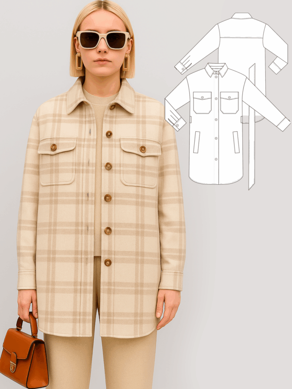 Karoline women's shacket sewing pattern + video tutorial - Fabrico