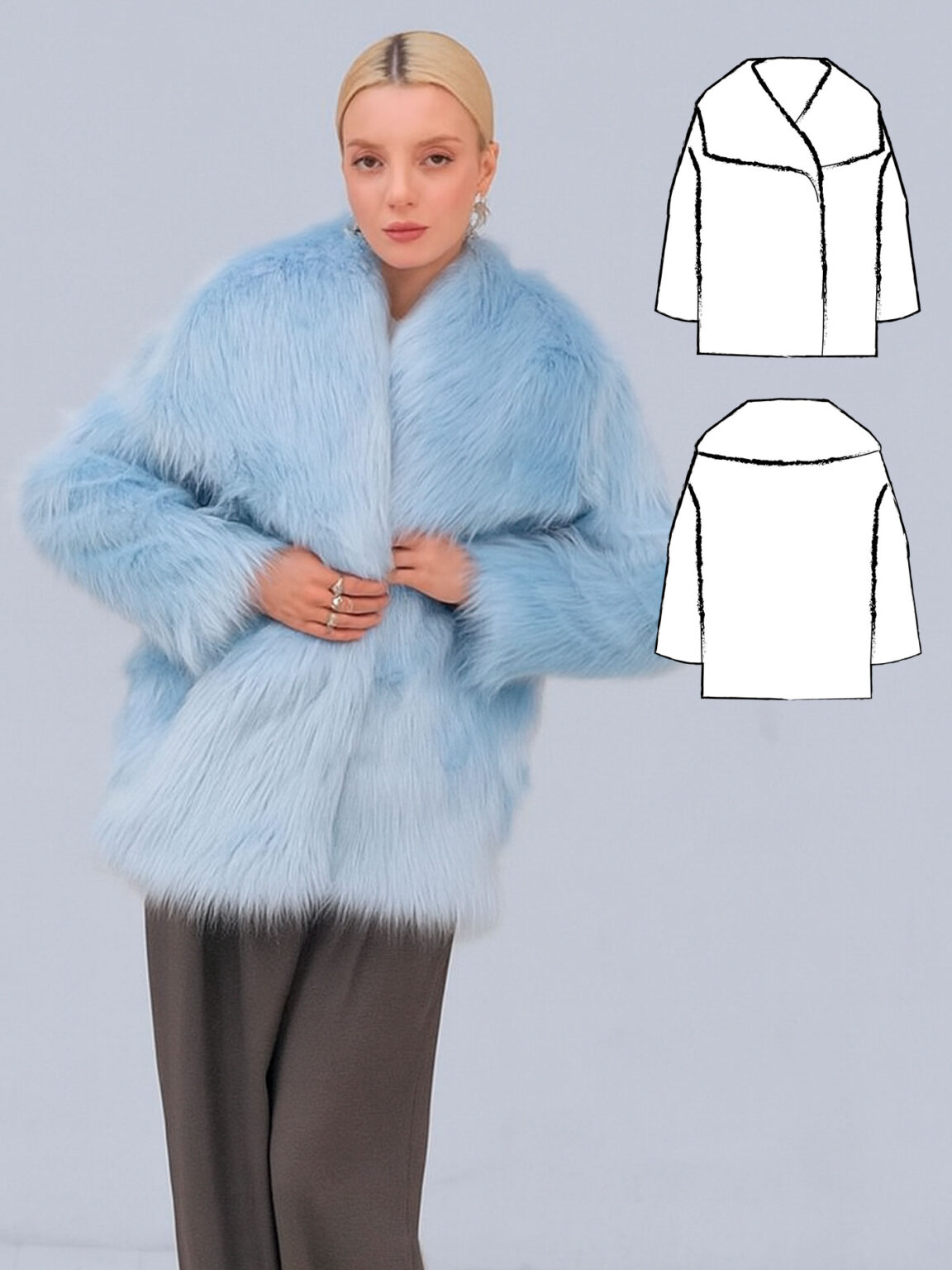 Opal woman fur coat sewing pattern + video tutorial - Fabrico