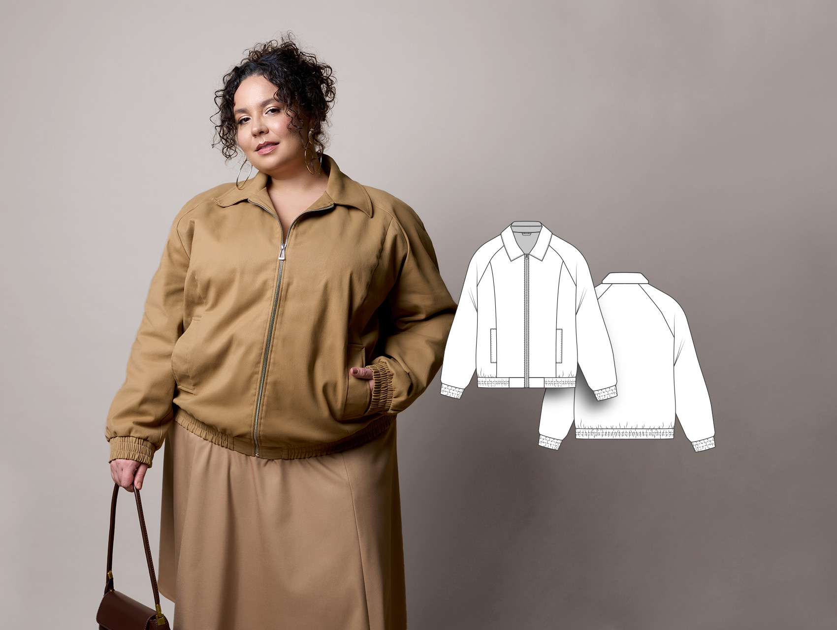 Mimosa women's bomber jacket sewing pattern + video tutorial - Fabrico